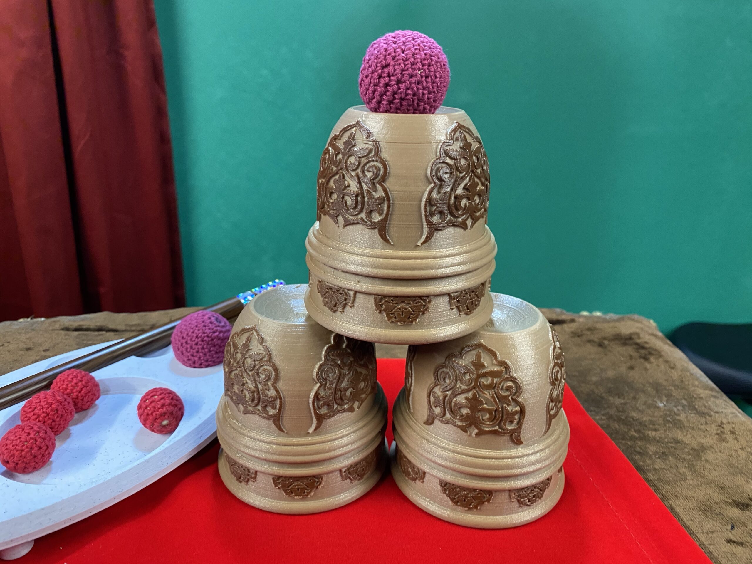 Cups and Balls set #1- Wood Like Chop Engraved Cup w/ magnetic Wand ...